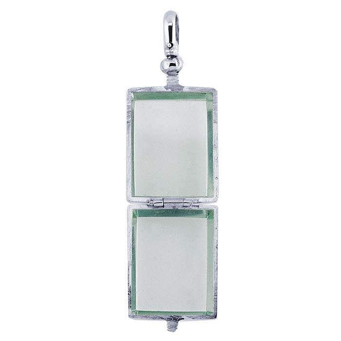 Sterling Silver Rectangle Glass Locket Pendant