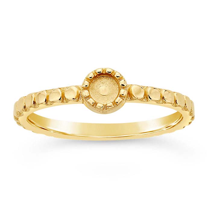 14K Yellow Gold Beaded Round Ring Mountings